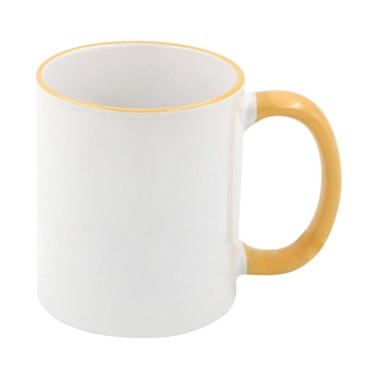 11 oz Sublimation Mug with Yellow Rim & Handle | Mecolour